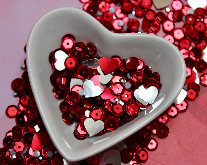 Sequin Mix, Red Sequin Mix, Heart Mix, Valentines Sequins, Silver ...