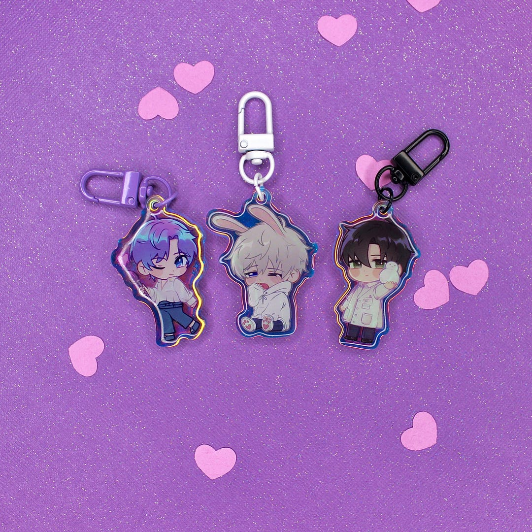 Love and Chibi Space Keychains - Rainbow Double-sided Acrylic Charms ...