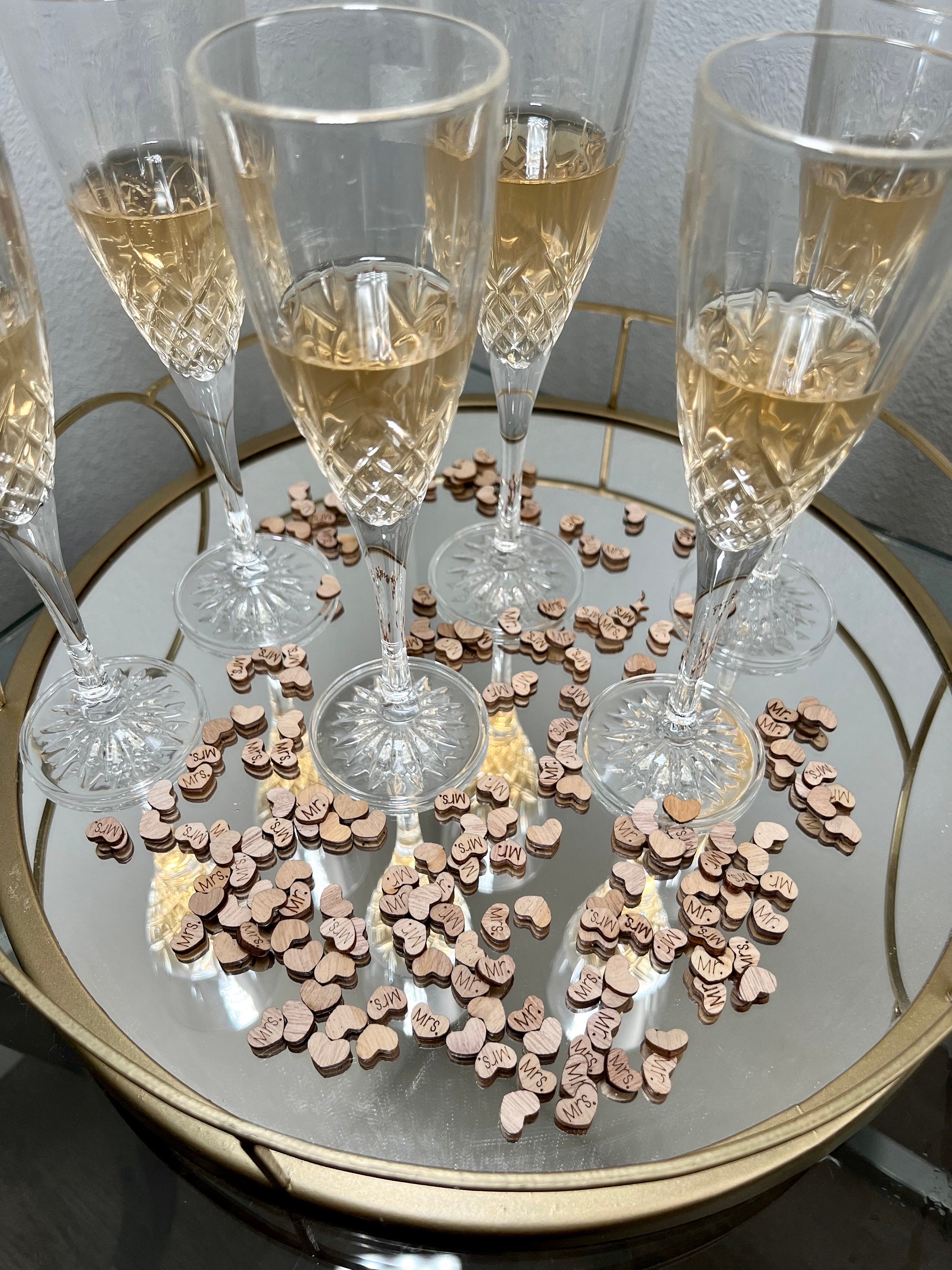 200 Mr. Mrs. Wooden Heart Confetti Bridal Party Table Confetti Heart ...