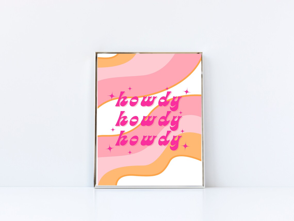 Howdy Retro Western Printable Sign, Pink and Orange Nashville ...