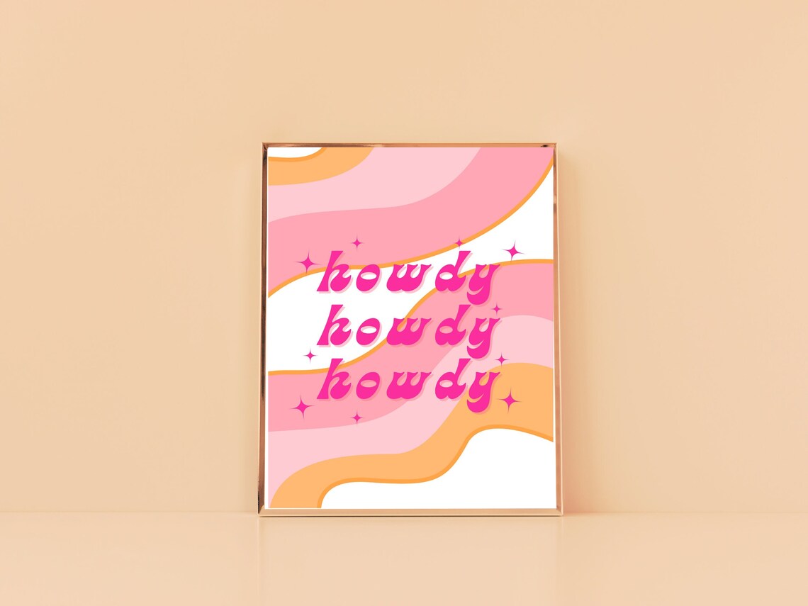 Howdy Retro Western Printable Sign, Pink and Orange Nashville ...
