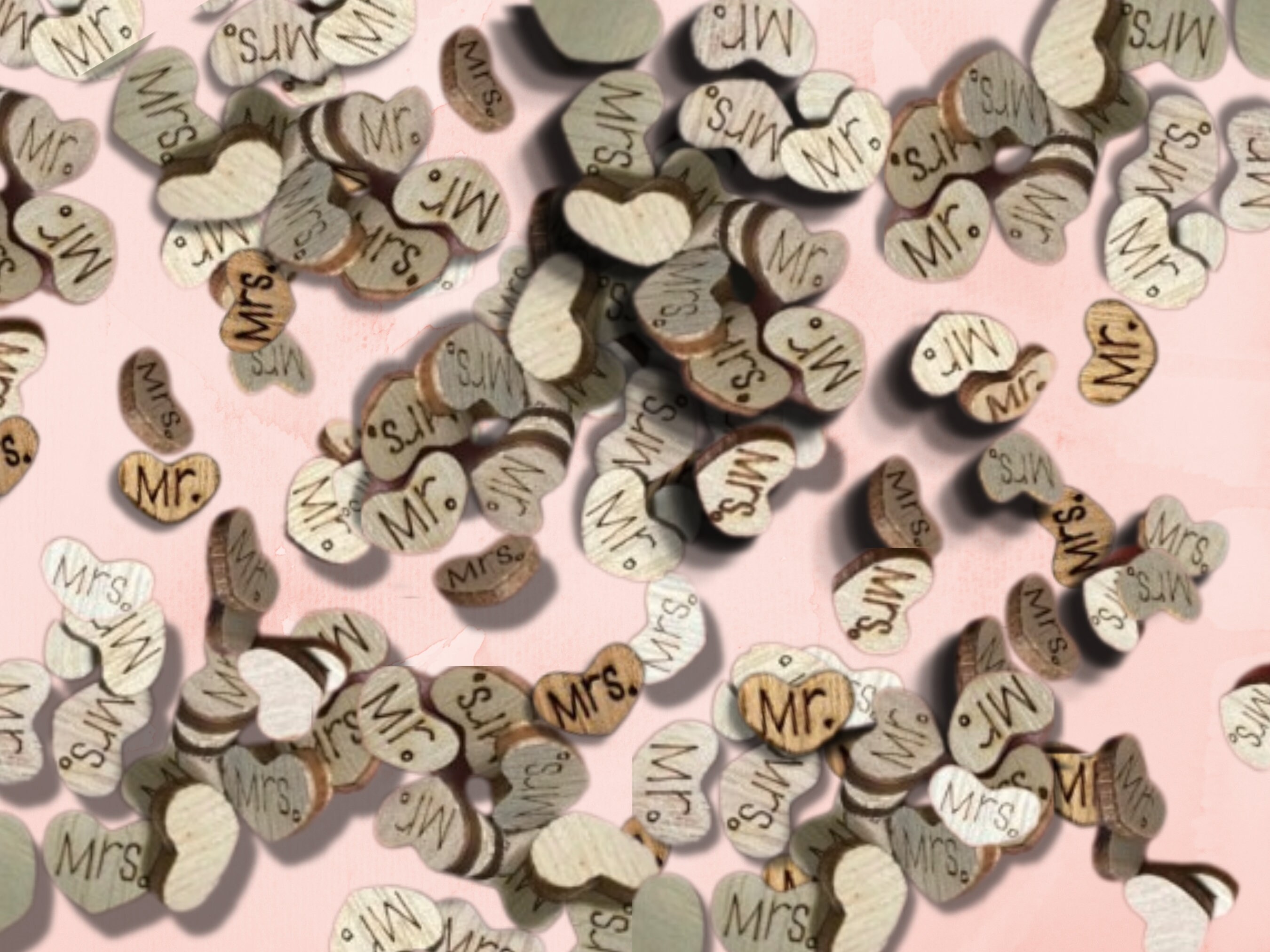 200 Mr. Mrs. Wooden Heart Confetti Bridal Party Table Confetti Heart ...