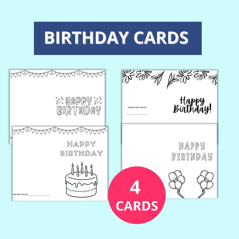 Printable Birthday Cards Birthday Card for Kids to Color - Etsy