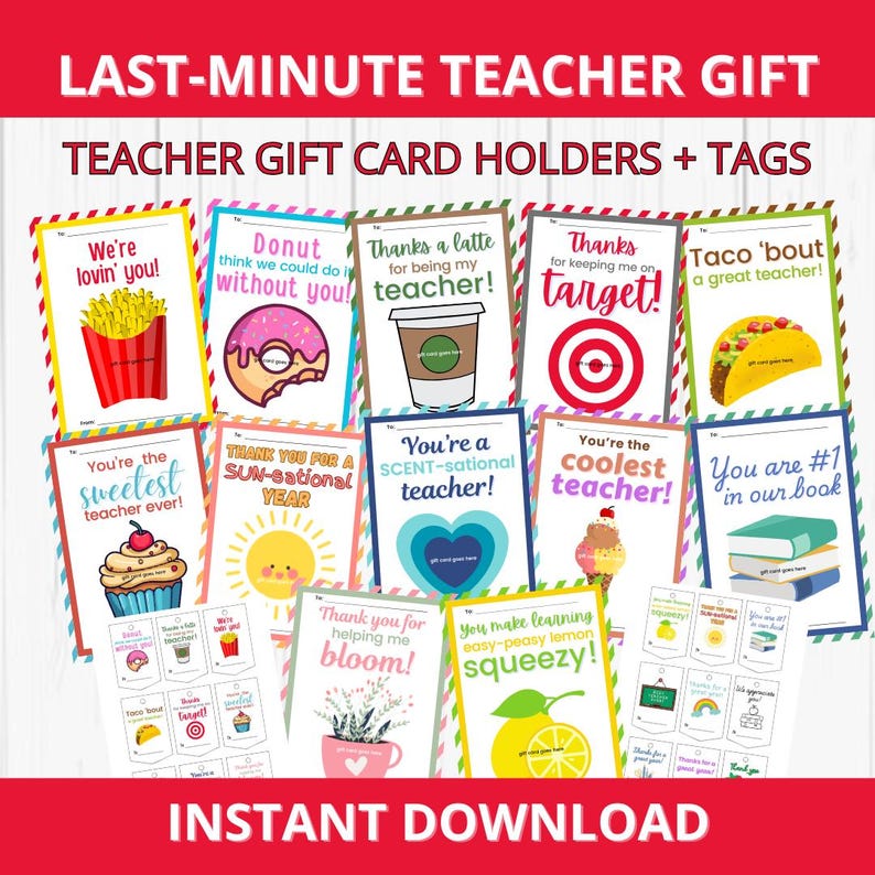 Teacher Gift Card Holder Printable, Thank You Tags, End of Year ...