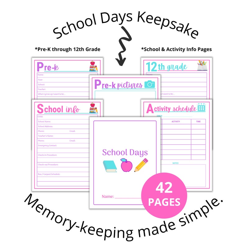 Kids Keepsake Kit Printable GIRL School Memory Book Keepsake Journal ...