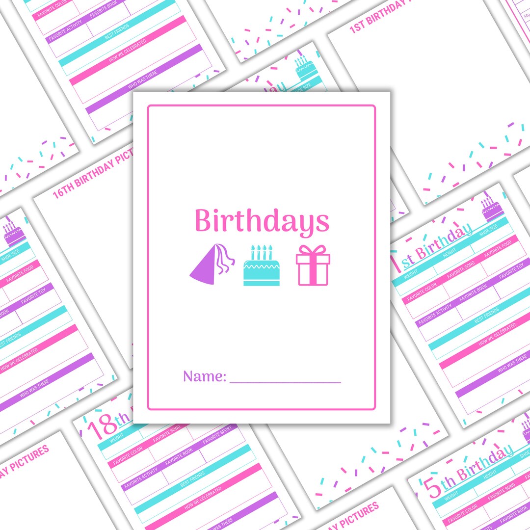 Girls' Birthday Memory Book - Printable Birthday Book - Keepsake ...