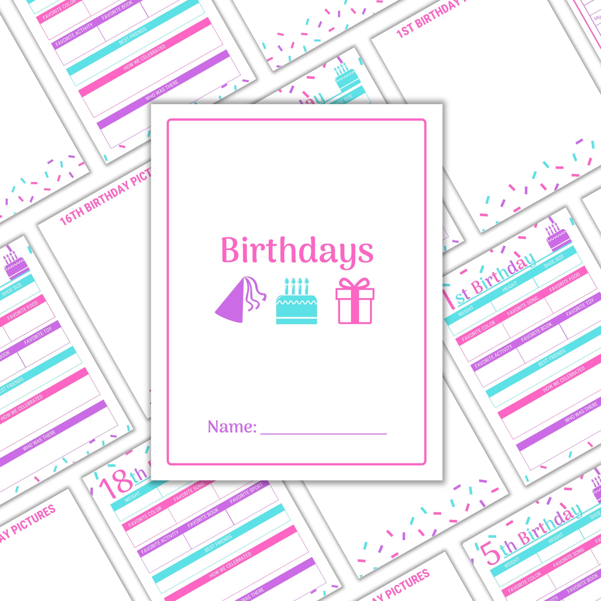 Girls' Birthday Memory Book - Printable Birthday Book - Keepsake ...