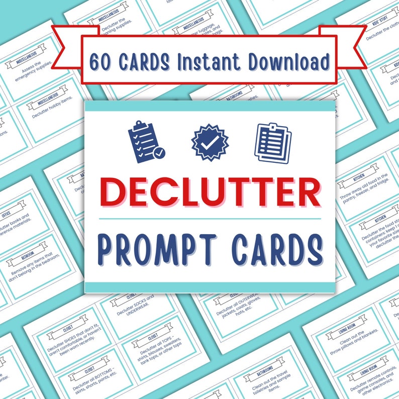 Declutter Prompt Cards Printable, 30-day Decluttering Challenge Cards ...