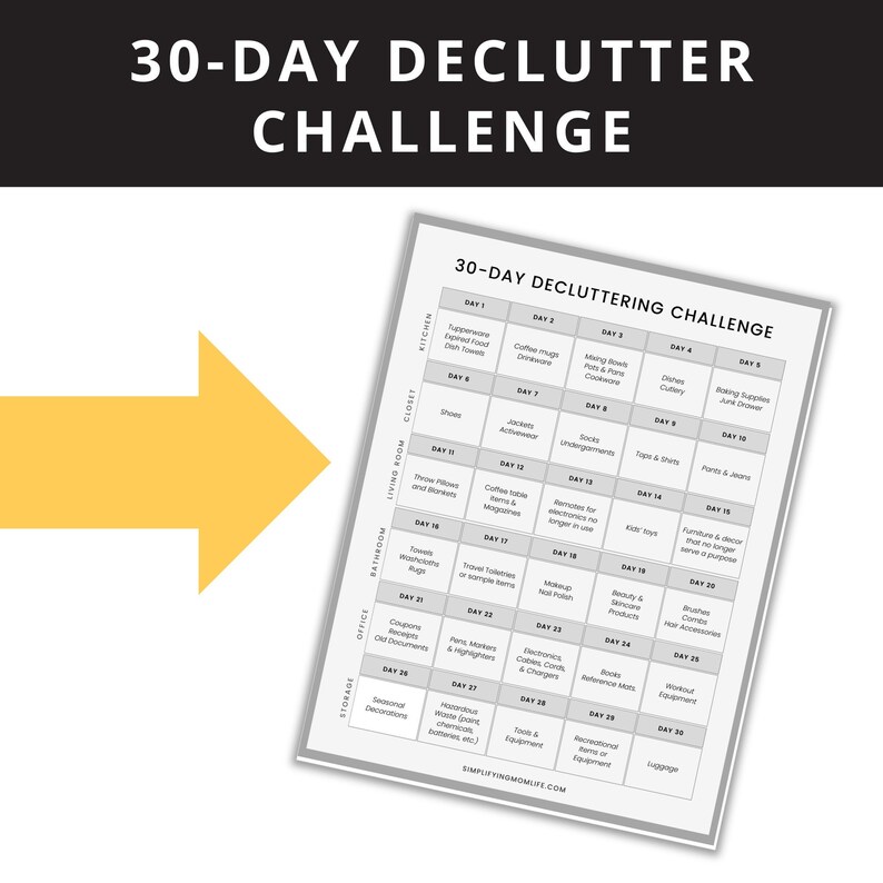 30-day Declutter Checklist Printable | Declutter in a Month Checklist ...