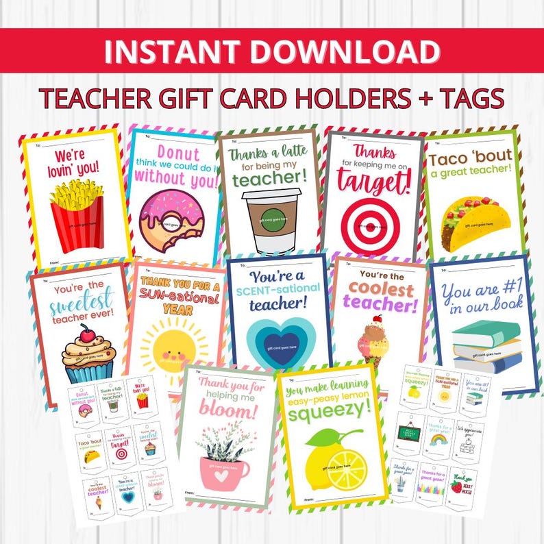 Teacher Appreciation Gift Card Holder, Teacher Appreciation Gift Tags ...