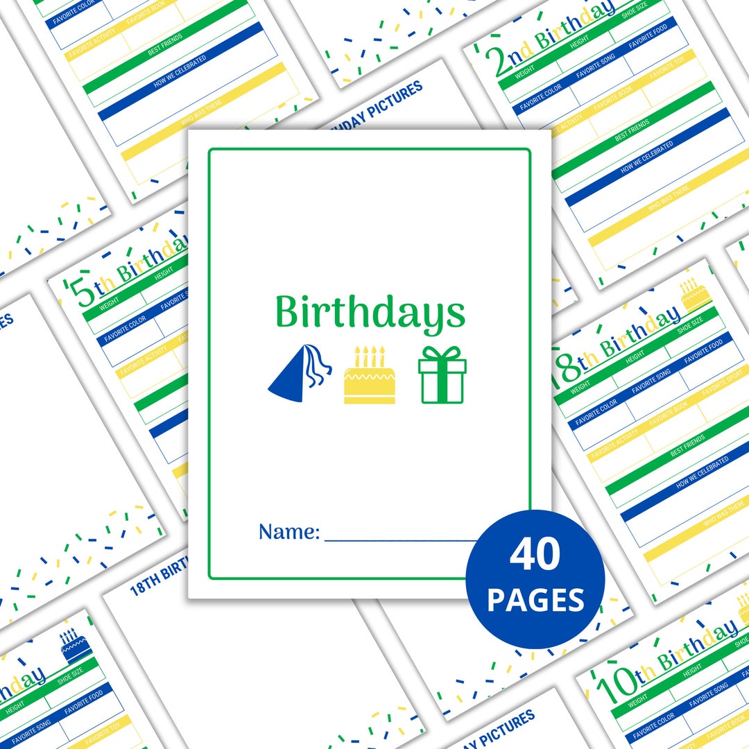 Boys' Birthday Memory Book - Printable Birthday Book - Keepsake Journal ...