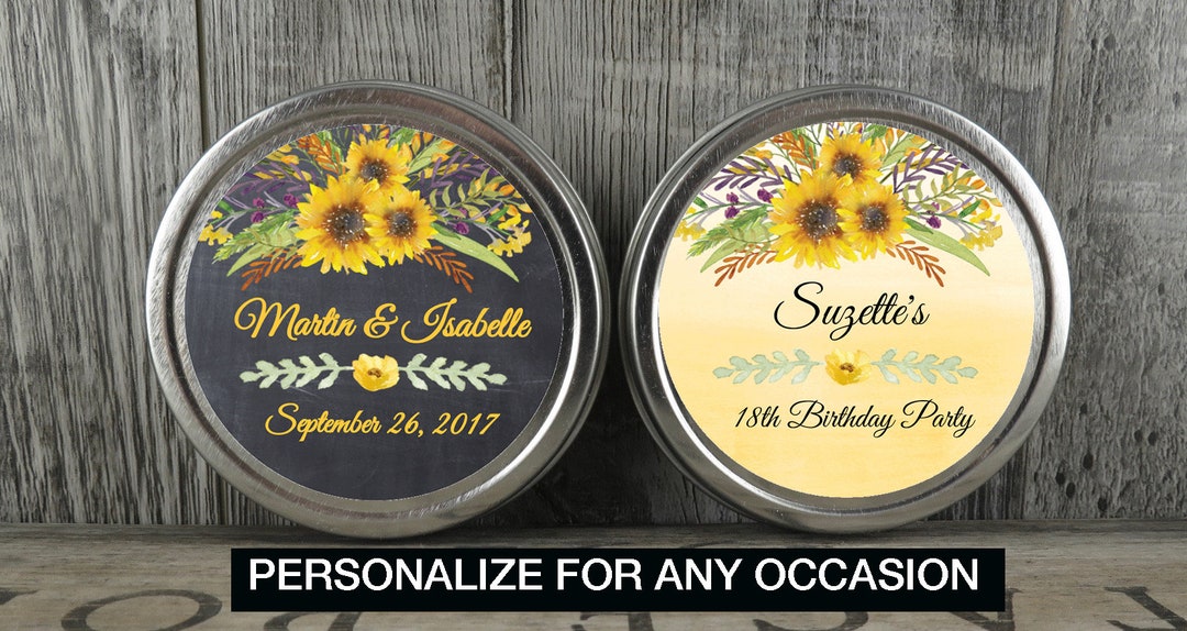 Personalized Favor Tins-yellow Watercolor Party Favor Sunflower Wedding ...