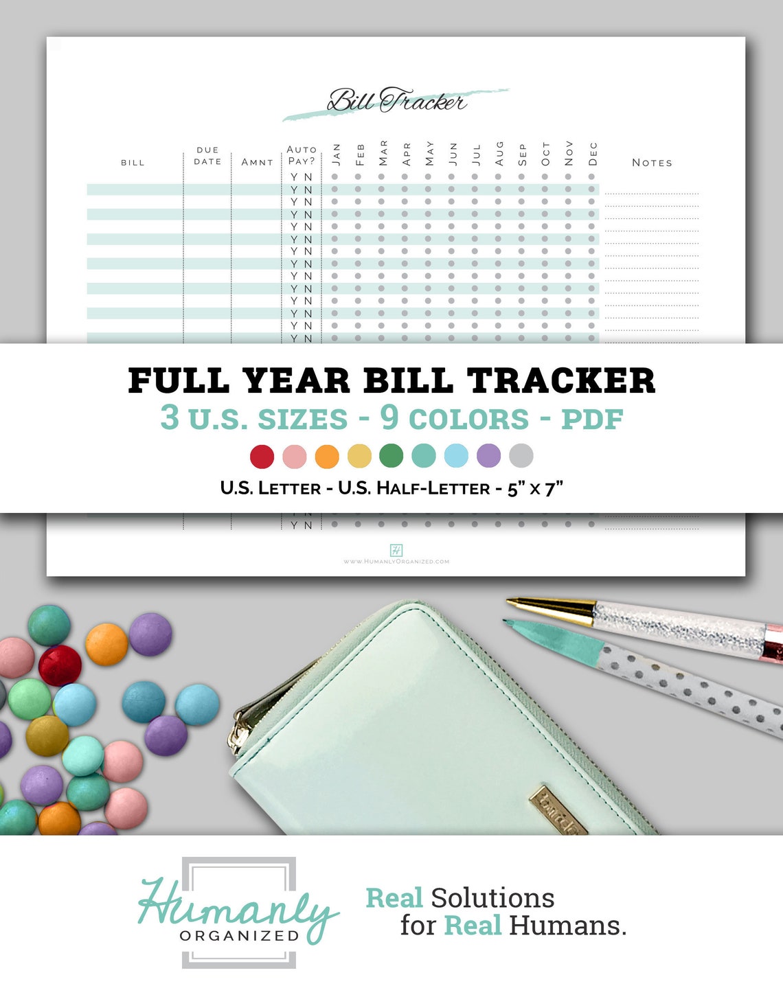 Yearly Bill Tracker Printable Bullet Journal Insert for Money ...