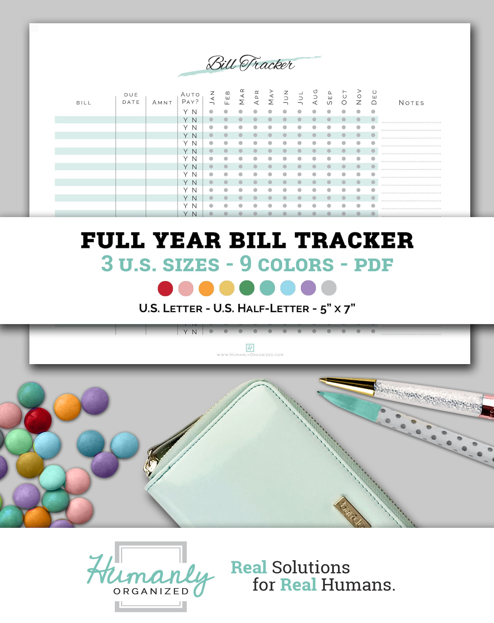 Yearly Bill Tracker Printable Bullet Journal Insert for Money ...