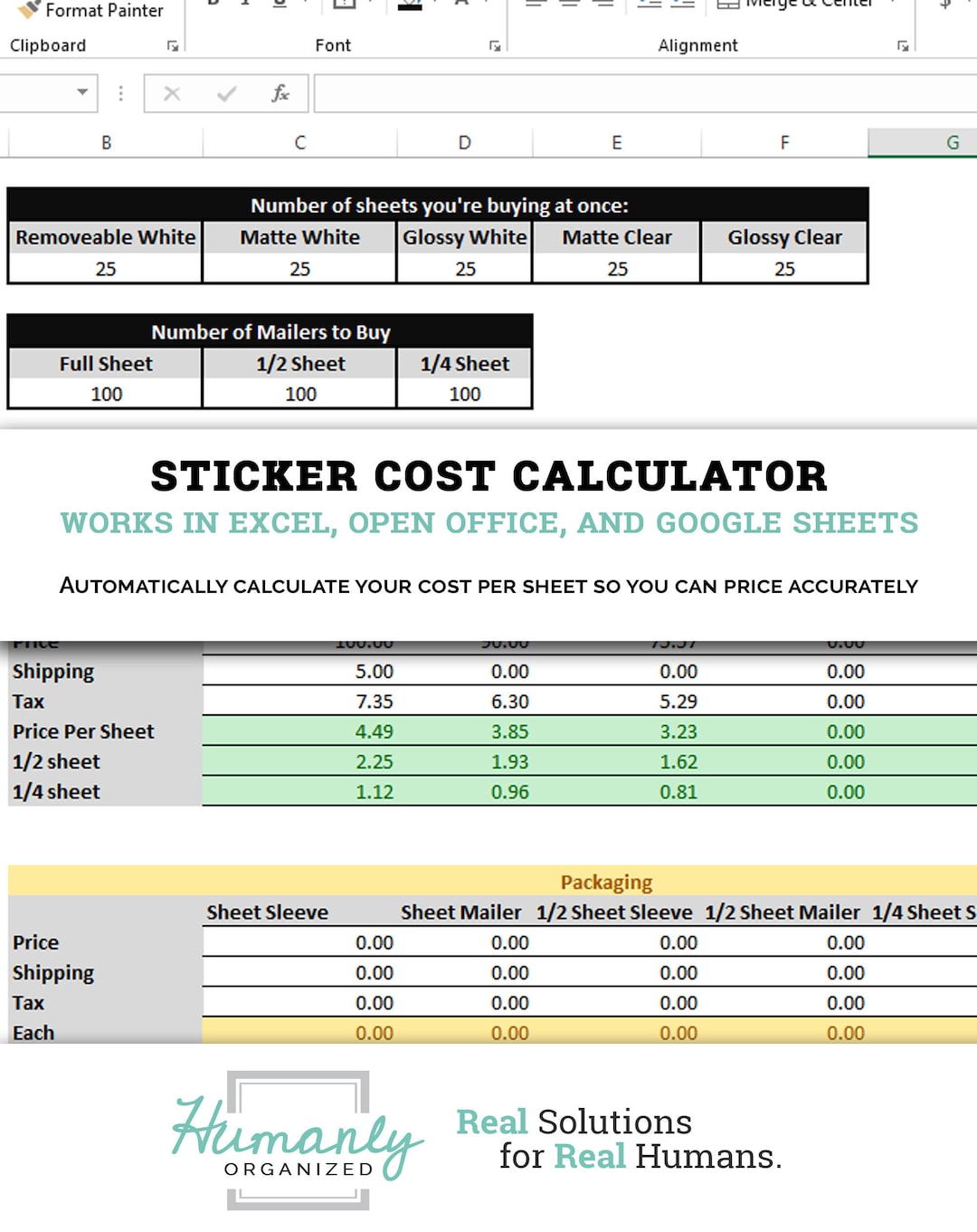 Sticker Sheet Cost Calculator Spreadsheet (XLSX File) - Etsy