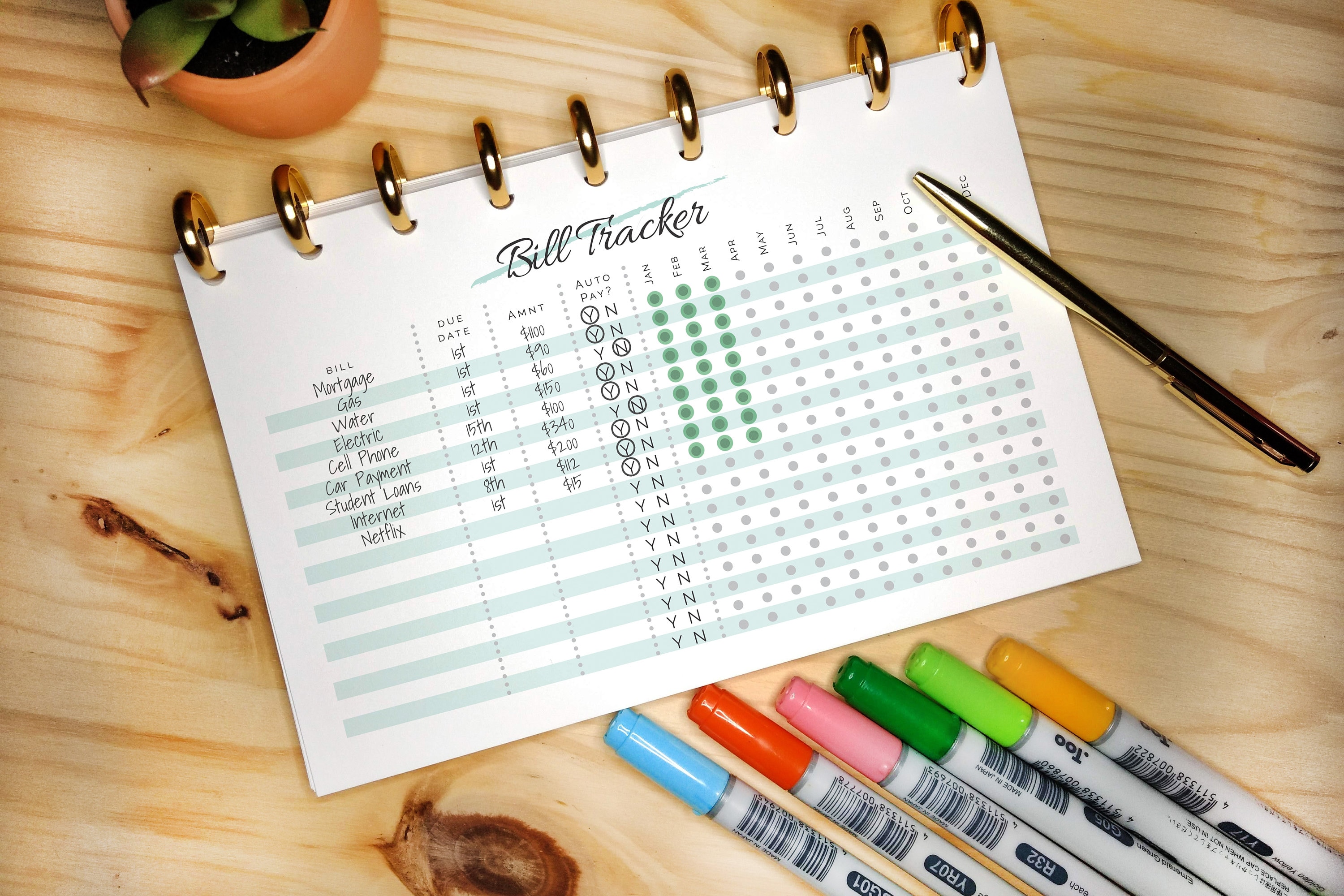 Yearly Bill Tracker Printable Bullet Journal Insert for Money ...