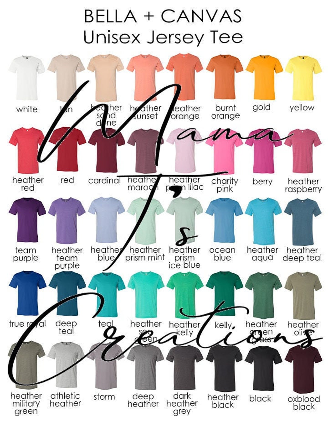 Bella + Canvas Color Chart 3001 Colors INSTANT DOWNLOAD | Jpg - Etsy