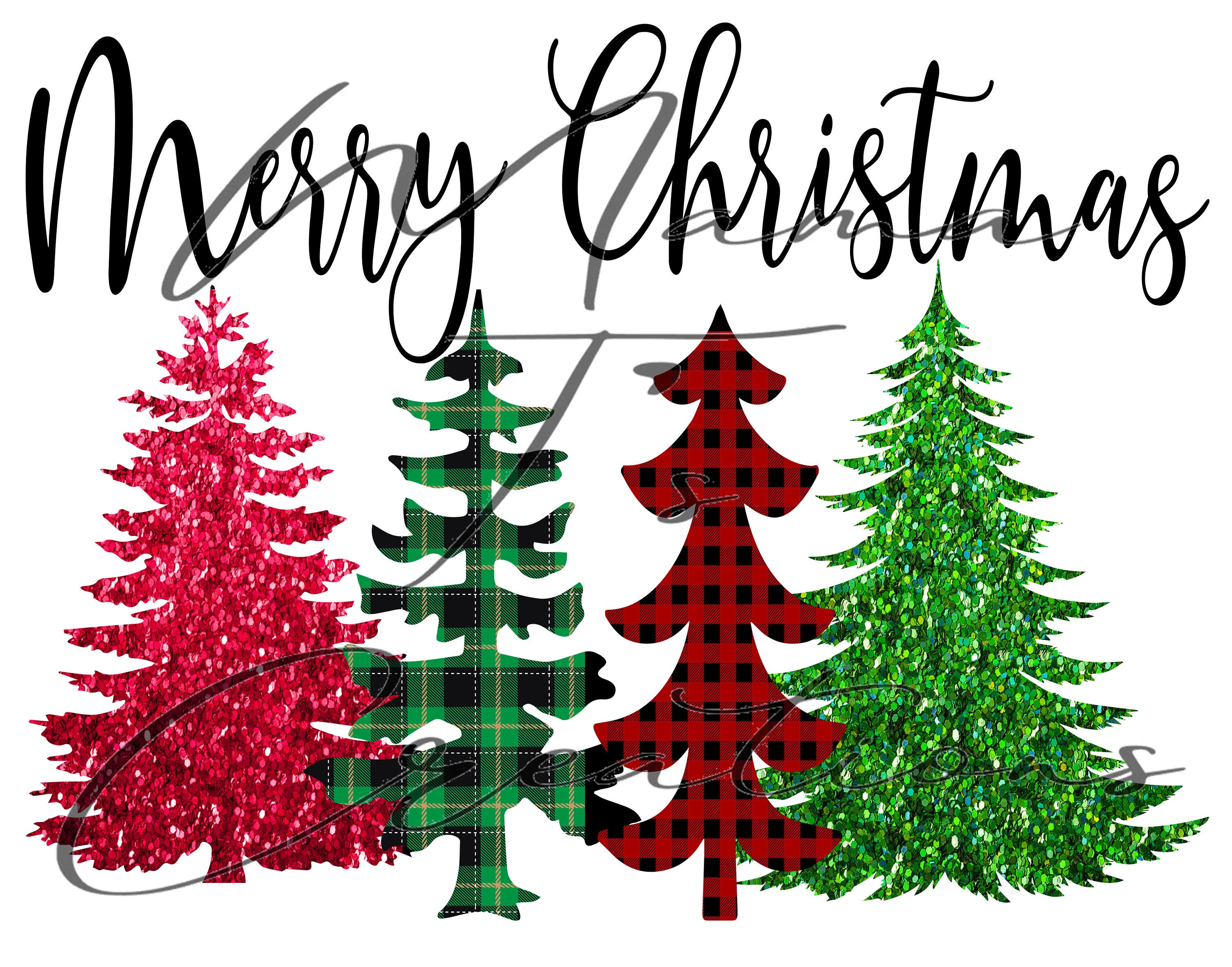 Merry Christmas with trees digital file INSTANT DOWNLOAD | Etsy