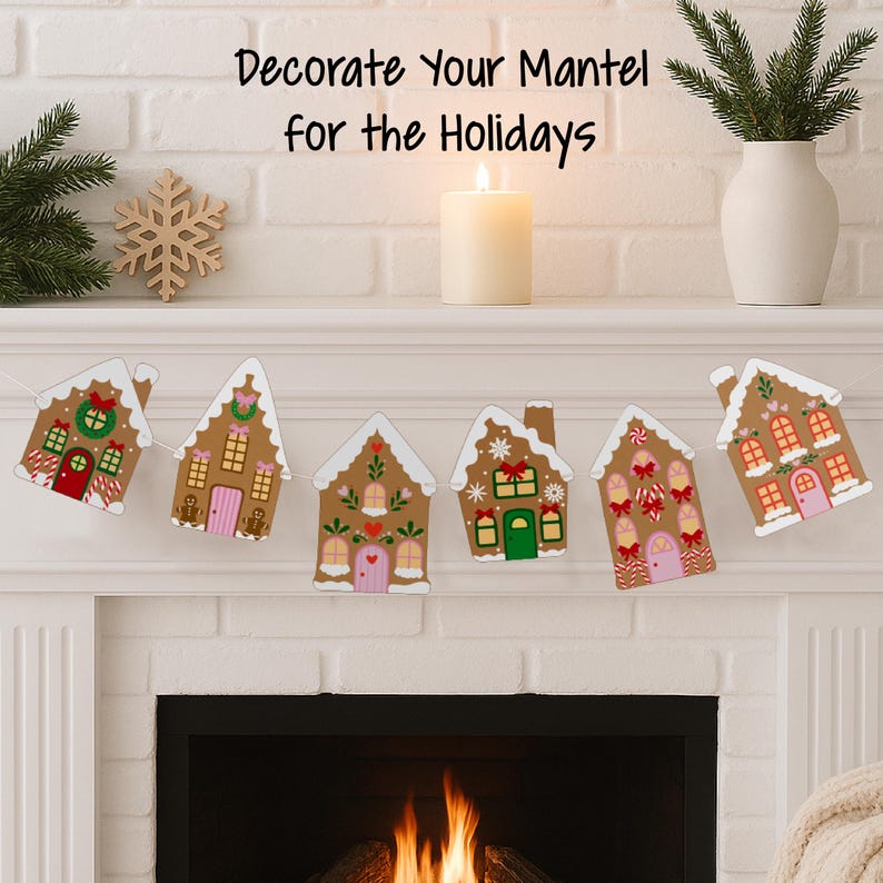Printable Gingerbread House Garland Kids Coloring Craft Kit - Etsy