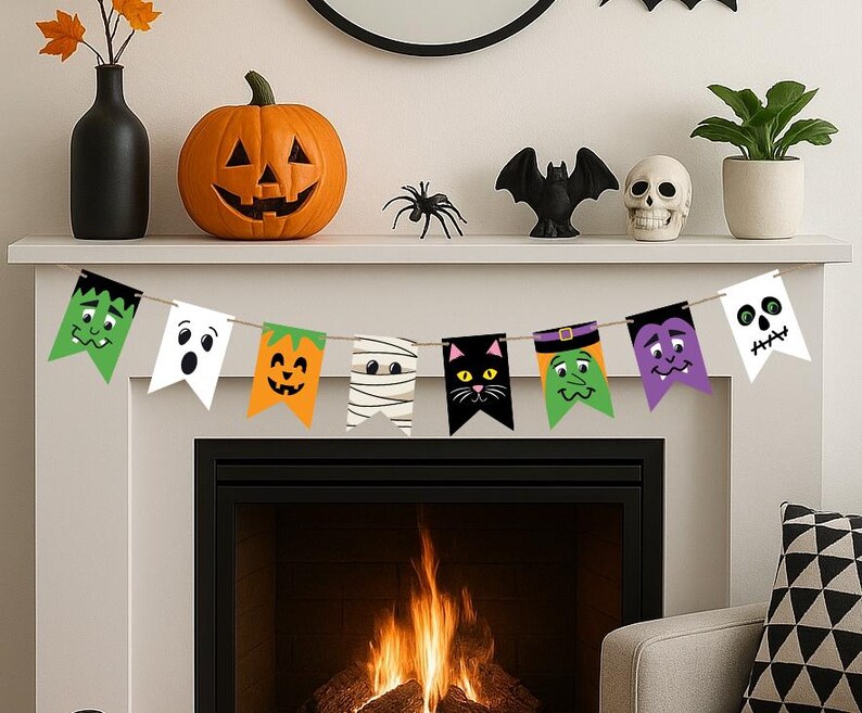 Halloween Character Garland: Printable Banner, Spooky Decor (PDF) - Etsy