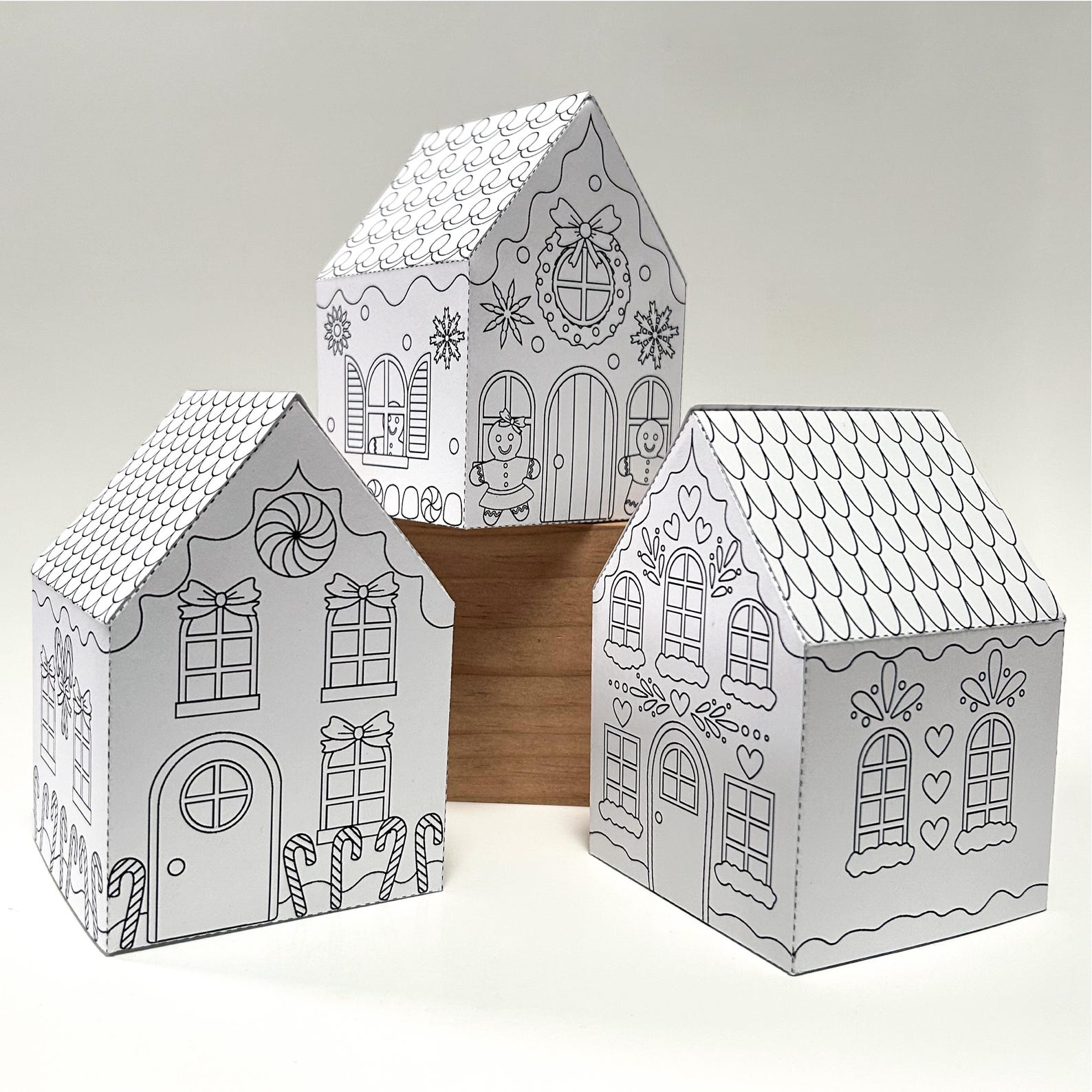 Color & Build Gingerbread House Box Craft, Printable 3D Template Set (3 ...