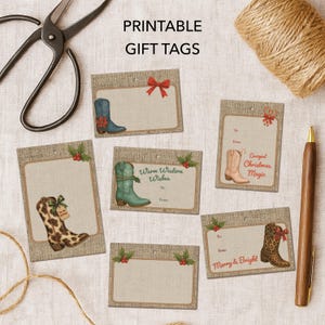 Western Christmas Cowboy Boot Printable Gift Tag Set Wrapping Decor - Etsy