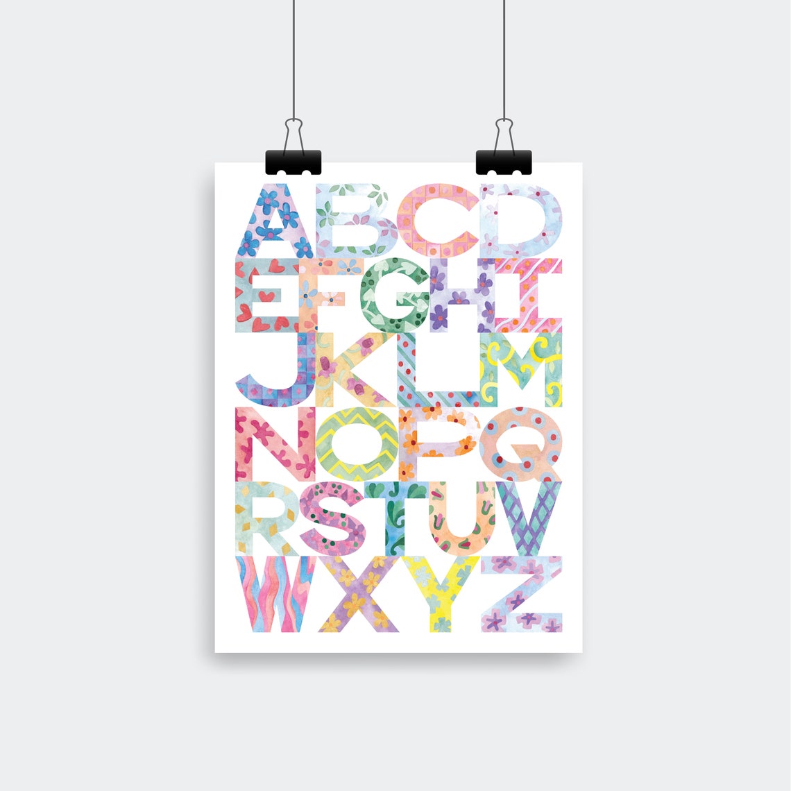 Watercolor Alphabet Digital Download, Playroom Wall Art, Colorful ...