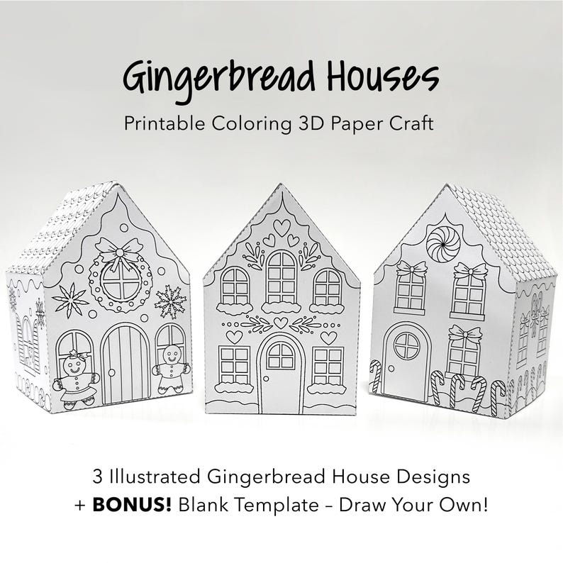 Color & Build Gingerbread House Box Craft, Printable 3D Template Set (3 ...