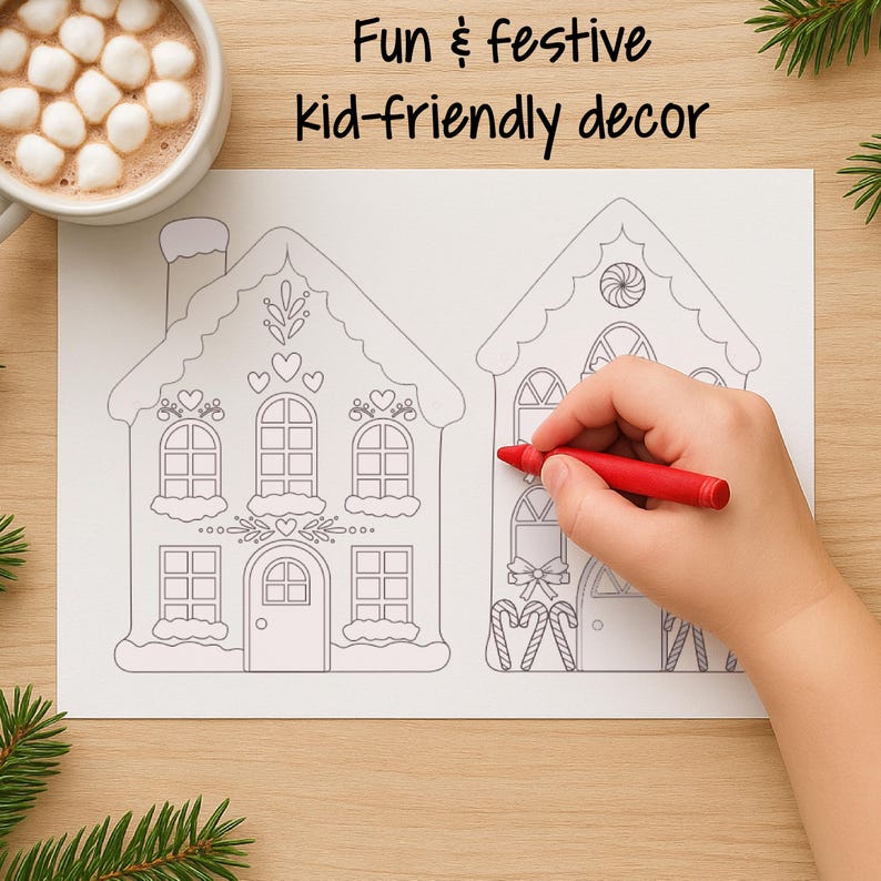 Printable Gingerbread House Garland Kids Coloring Craft Kit - Etsy