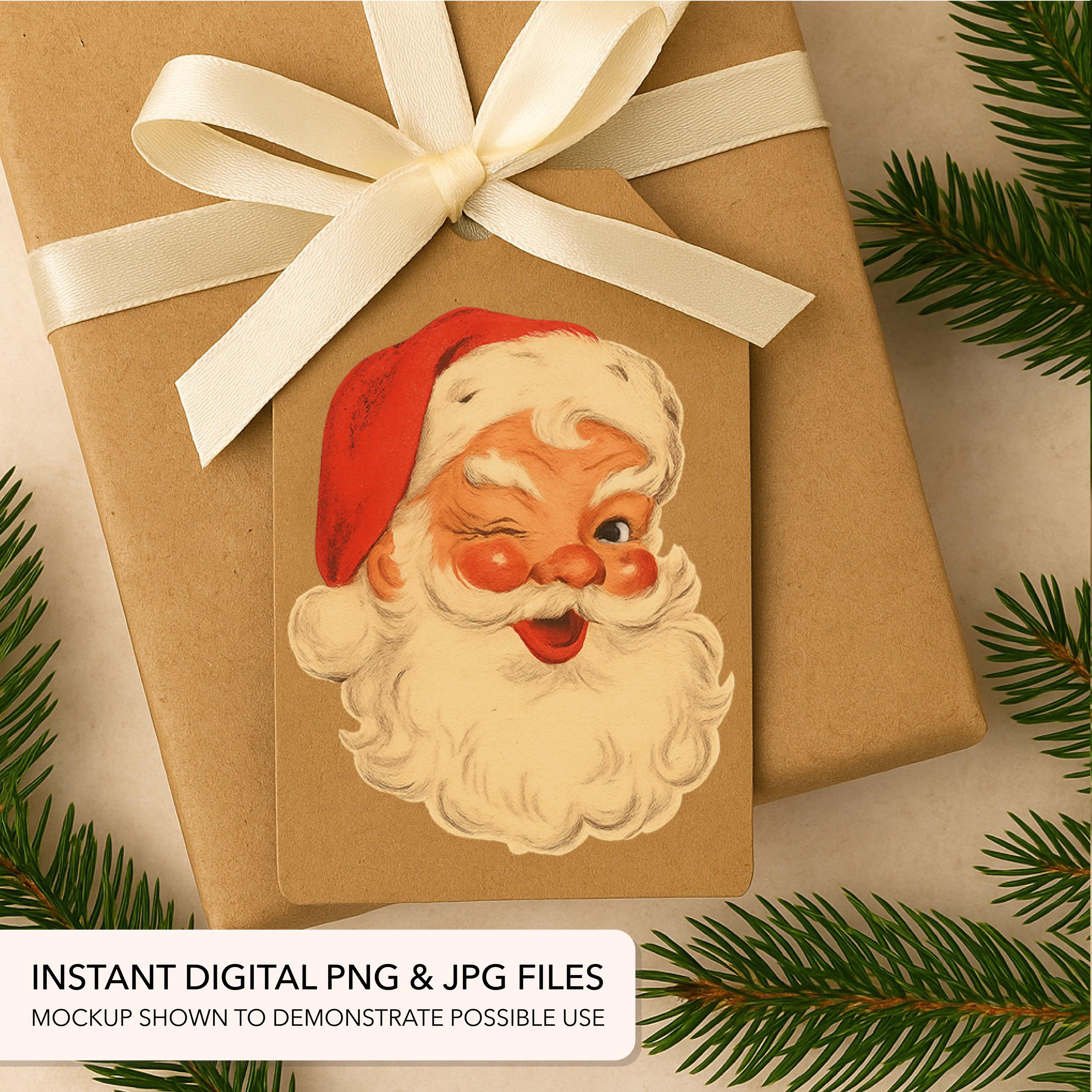 Retro Vintage Santa Head Clipart PNG and JPG – Jolly Winking Santa Face ...