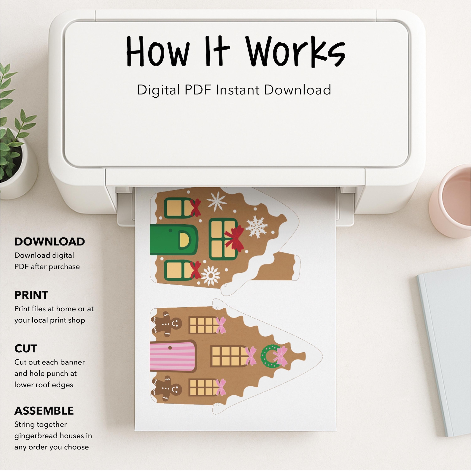 Printable Gingerbread House Garland Kids Coloring Craft Kit - Etsy