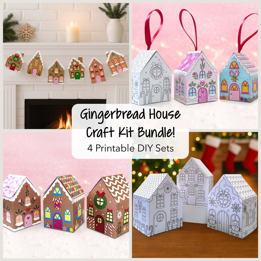Gingerbread House Christmas Craft Bundle – Printable Garland, Ornaments ...