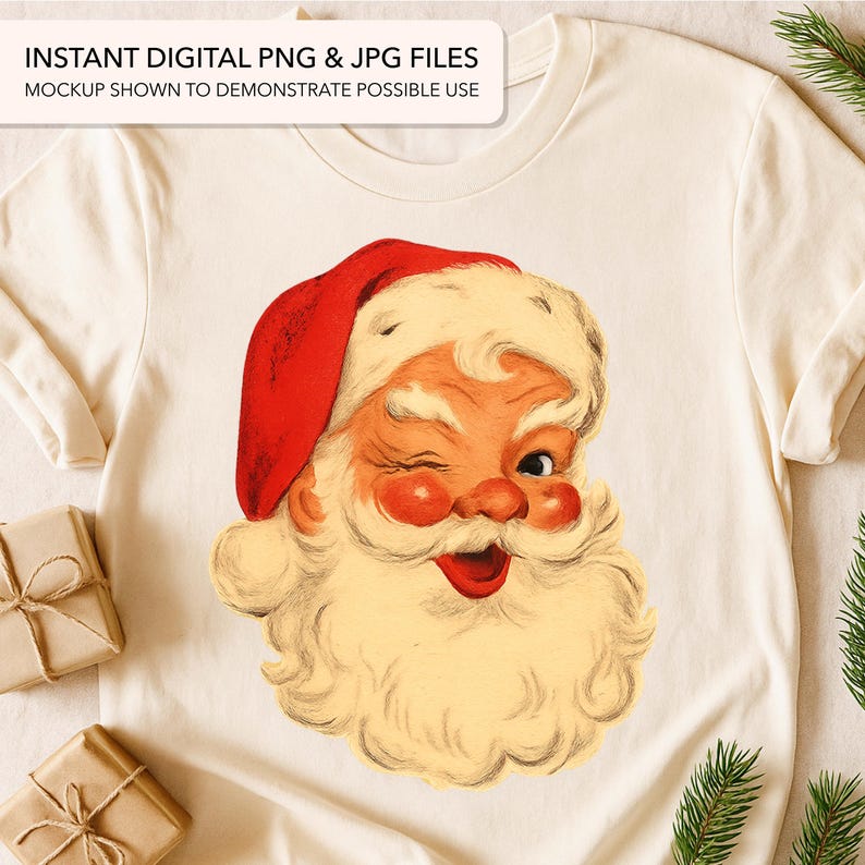 Retro Vintage Santa Head Clipart PNG and JPG – Jolly Winking Santa Face ...