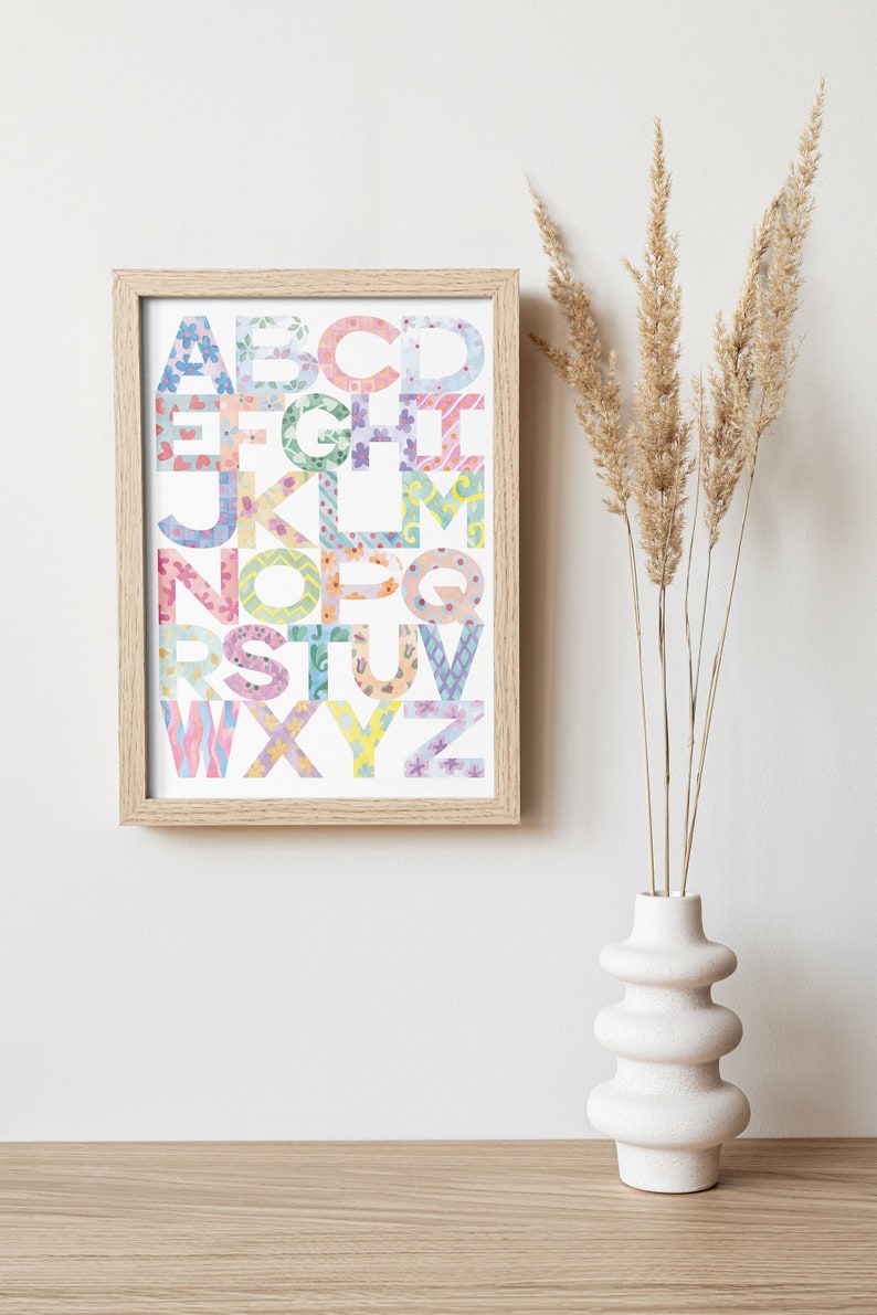 Handmade Watercolor Alphabet Poster in Soft Pastels, Digital Download ...