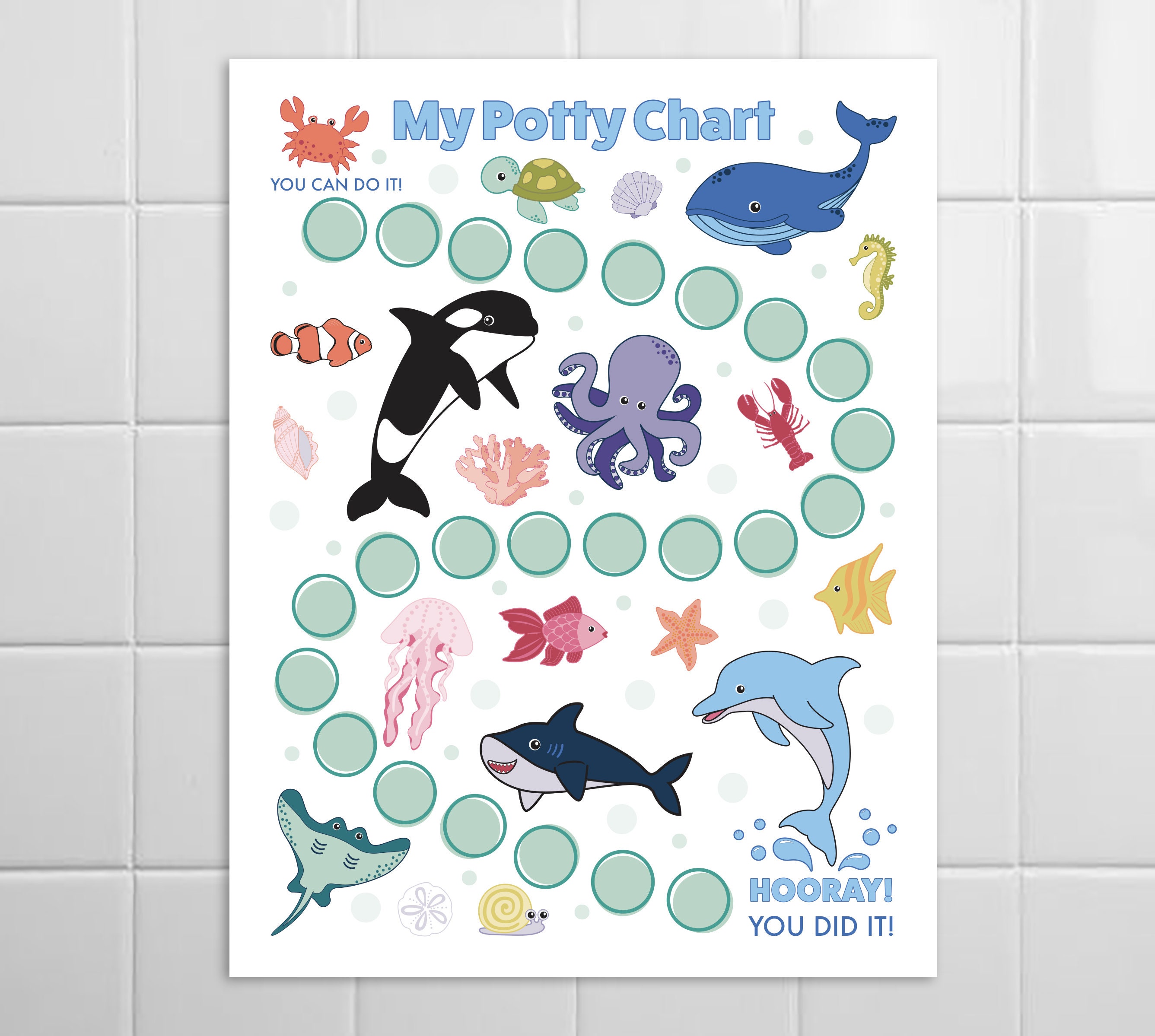 Ocean Animals Potty Training Chart, Potty Training Sticker Sheet ...
