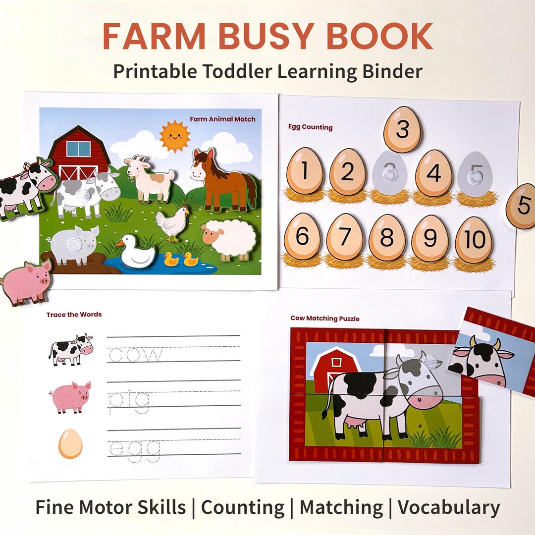 Farm Busy Book Printable for Toddlers | Quiet Book Printable | Learning ...