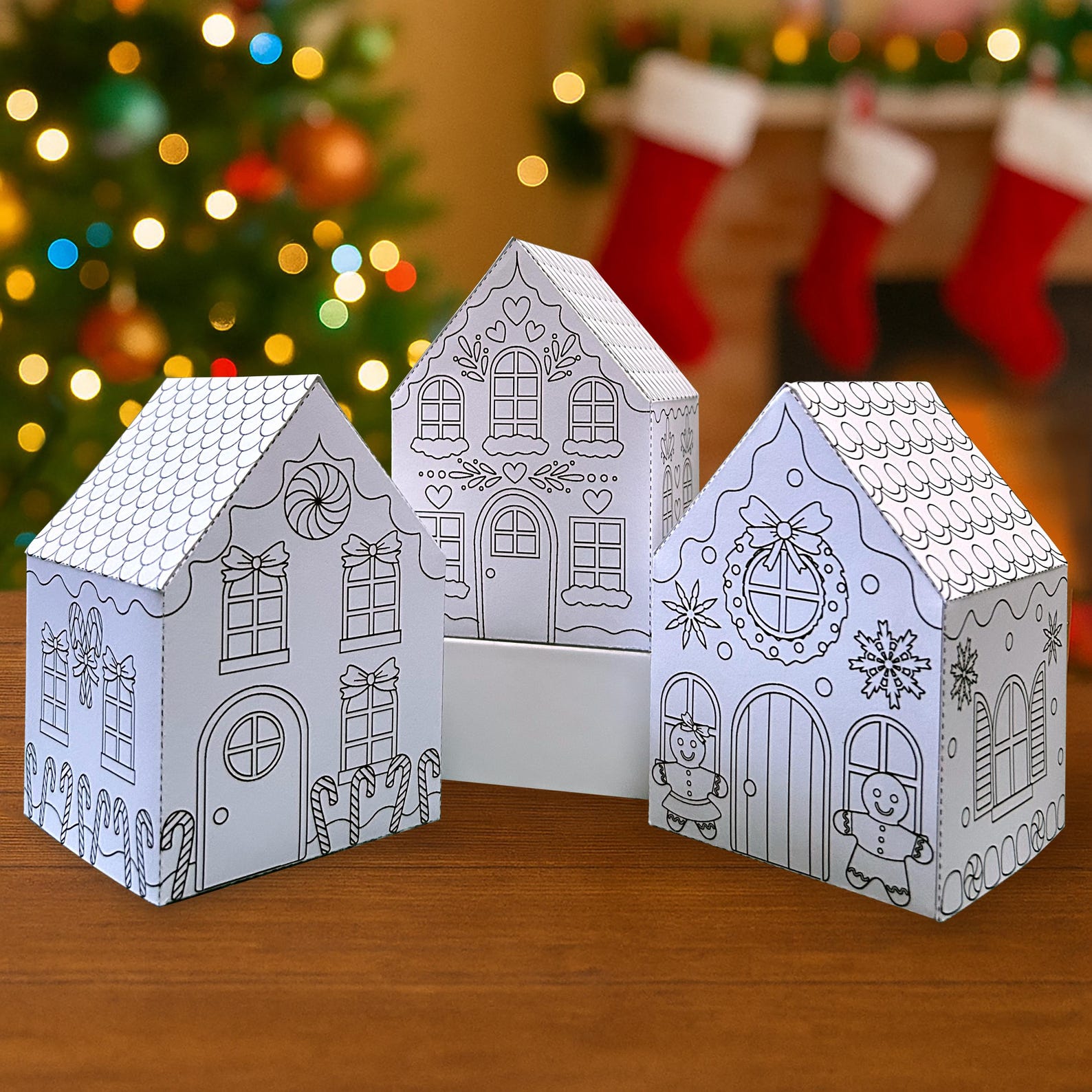 Color & Build Gingerbread House Box Craft, Printable 3D Template Set (3 ...
