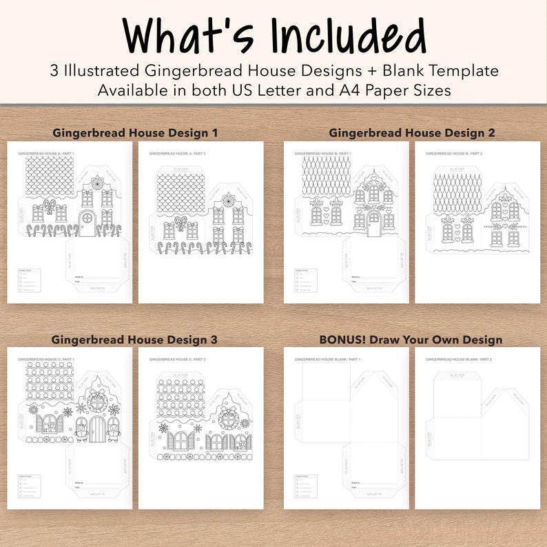 Color & Build Gingerbread House Box Craft, Printable 3D Template Set (3 ...