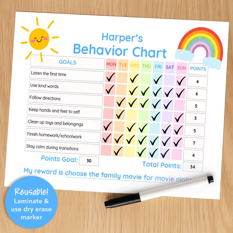 Editable Behavior Chart, Kids Weekly Routine Printable, Sunday & Monday ...