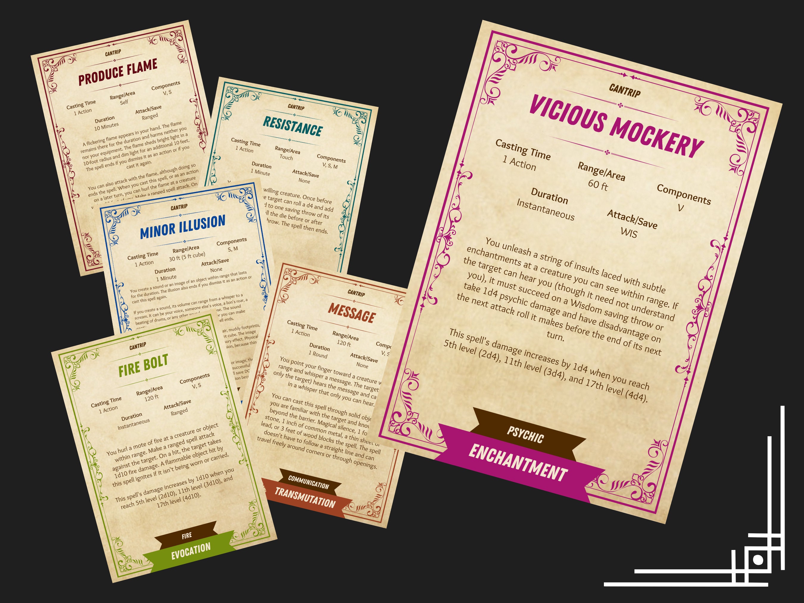 D&D Spell Cards cantrips Digital Download - Etsy