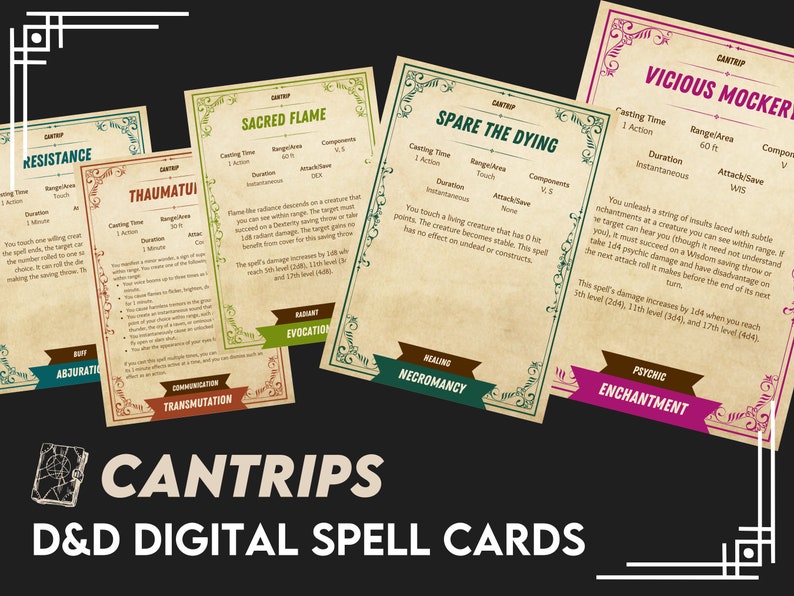 D&D Spell Cards (cantrips) - Digital Download - Etsy