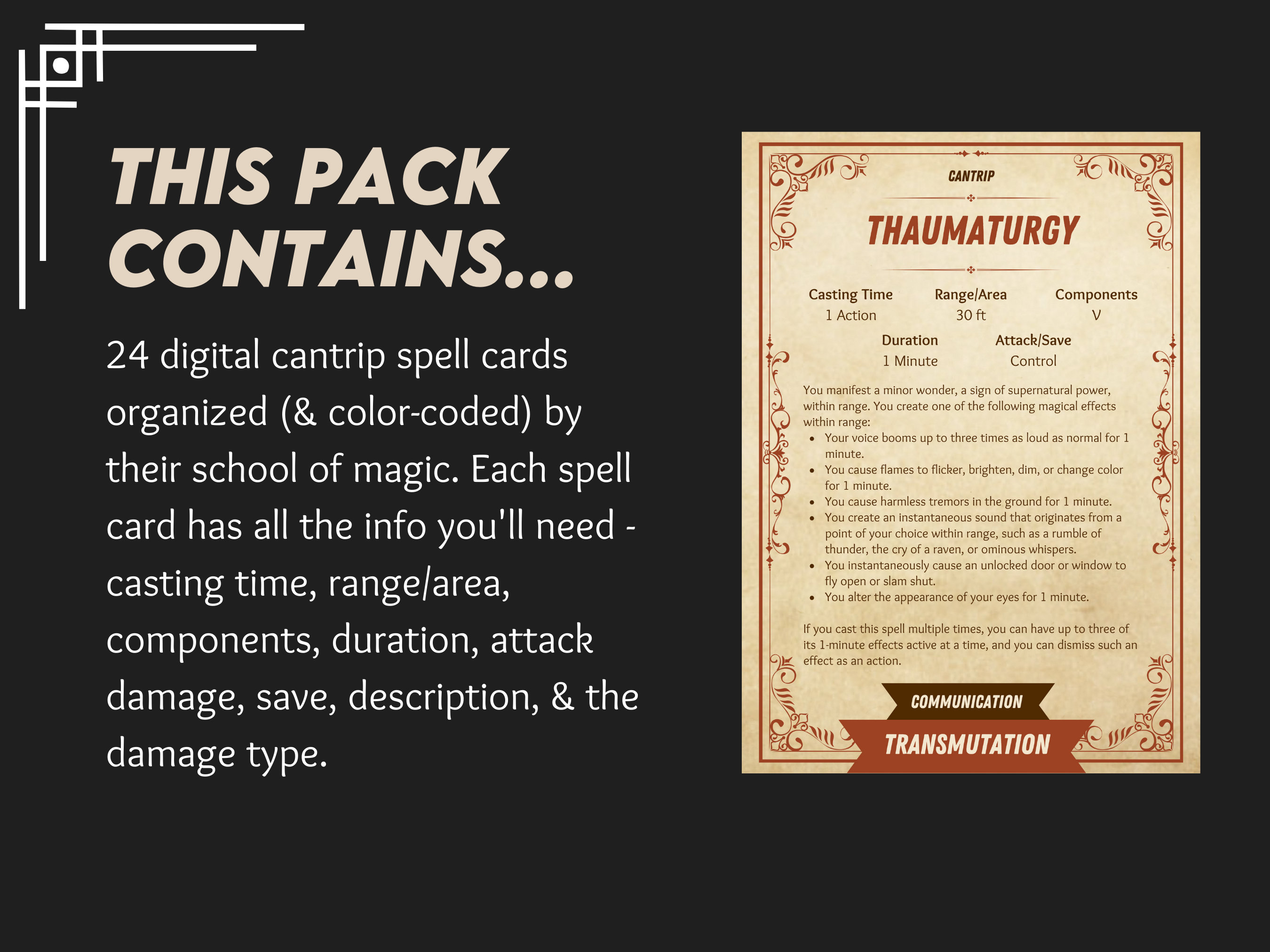 D&D Spell Cards cantrips Digital Download - Etsy