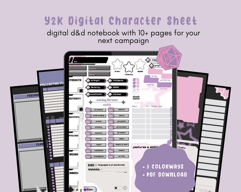 Y2K D&D Character Sheet (PDF ONLY) - Etsy