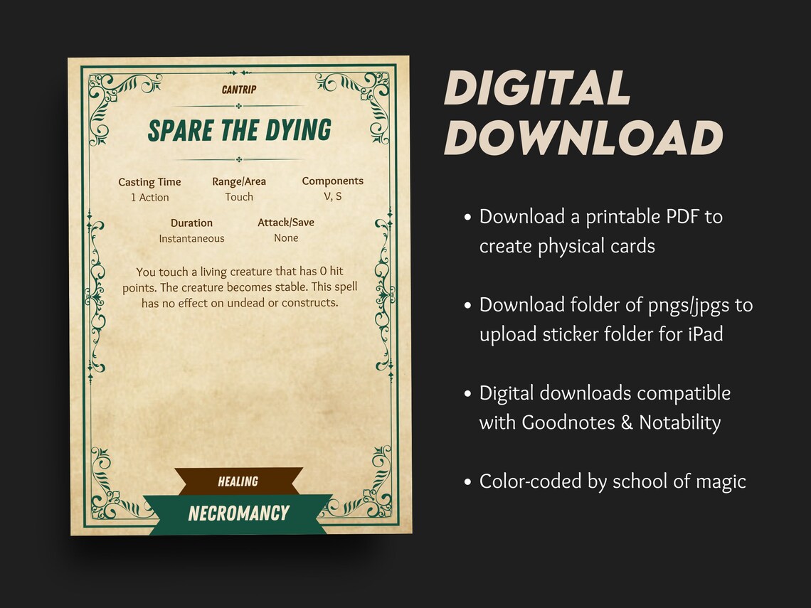 D&D Spell Cards cantrips Digital Download - Etsy