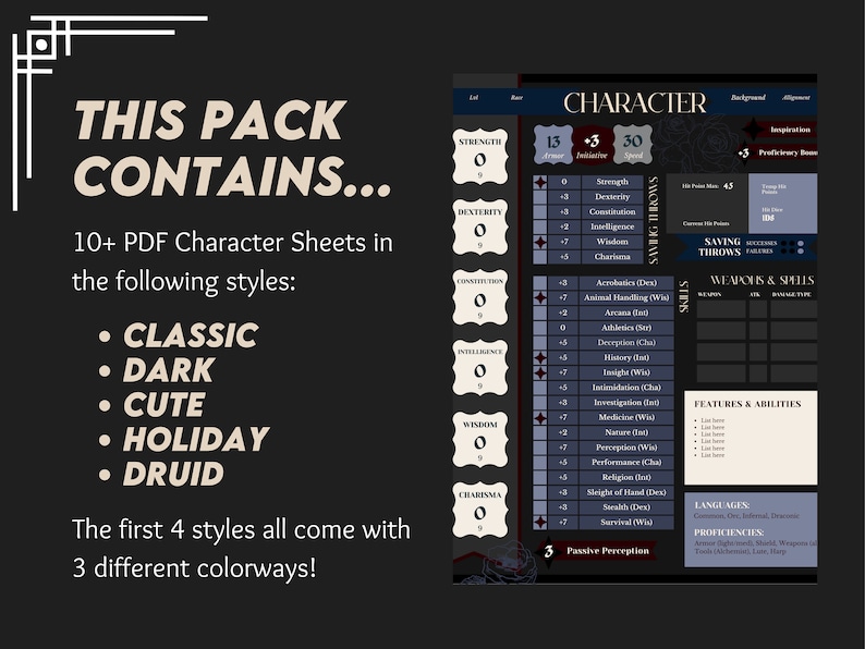 D&D Character Sheet BUNDLE (digital/ipad/notability/goodnotes) - Etsy