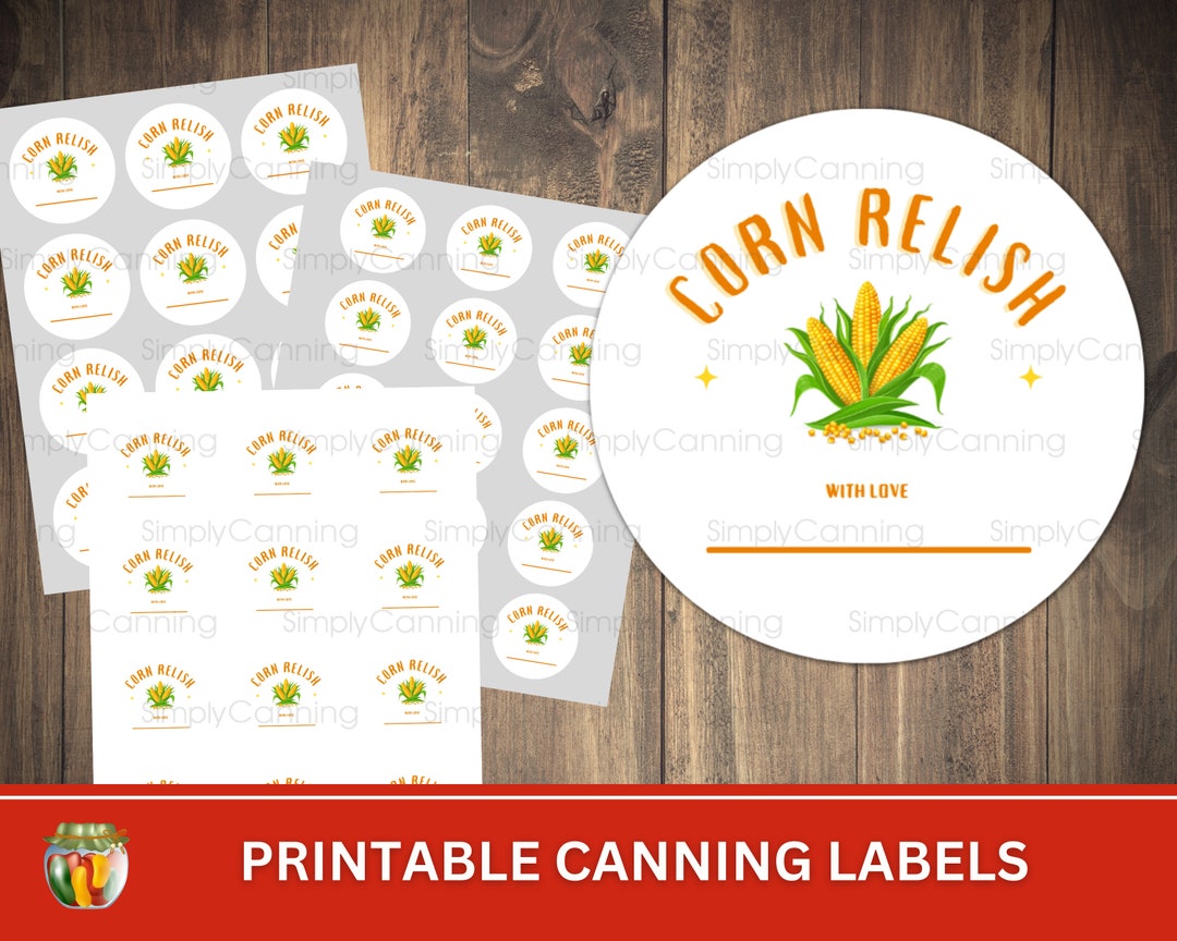 Corn Relish Printable Canning Jar Labels, Round Labels for Canning Jar ...