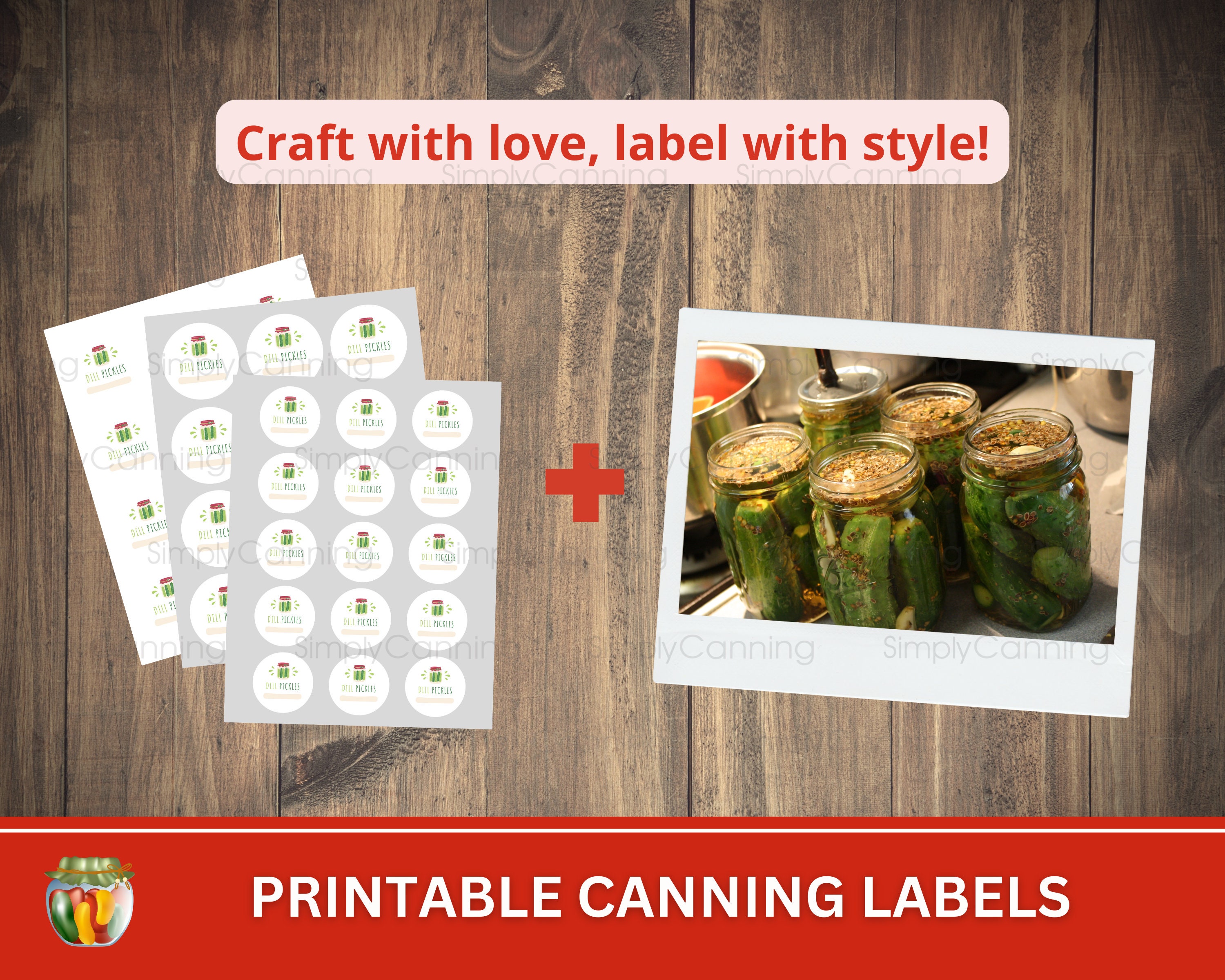 Dill Pickles Printable Canning Jar Labels: Round Mason Jar Lid Stickers ...
