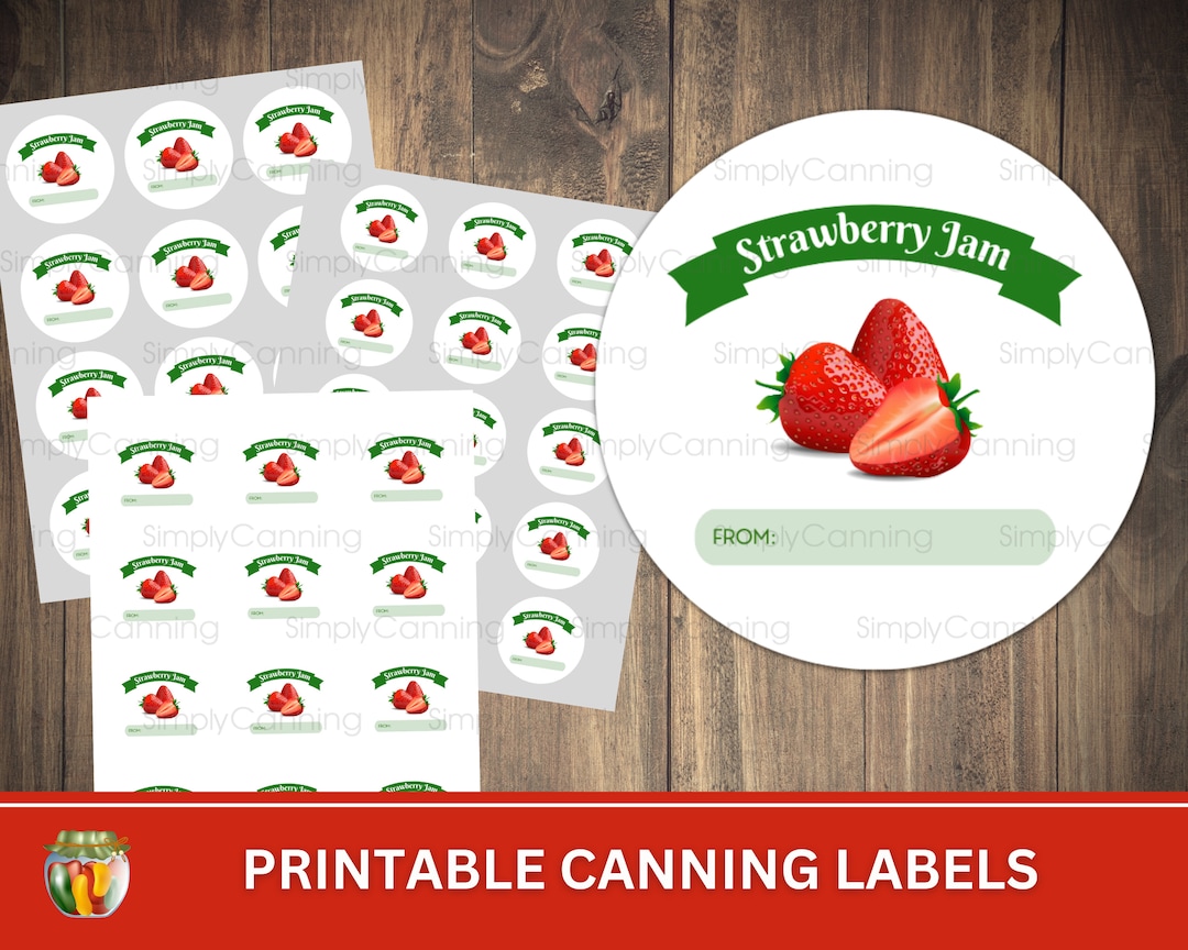 Strawberry Jam Printable Canning Labels: Round Mason Jar Lid Stickers ...