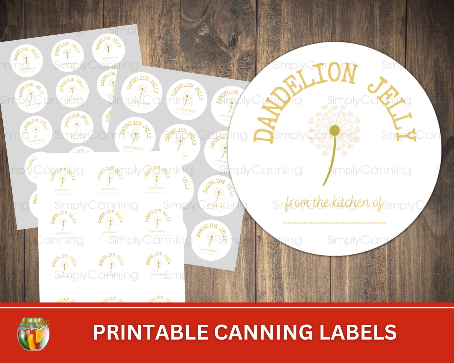 Dandelion Jelly Printable Canning Labels: Round Mason Jar Lid Stickers ...