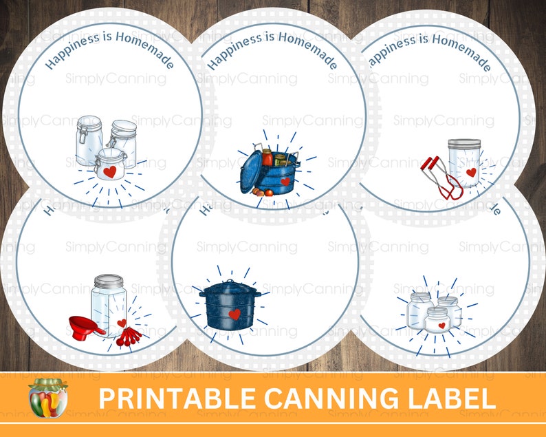 Gingham Canning Jar Labels: Happiness is Homemade (printable) - Etsy